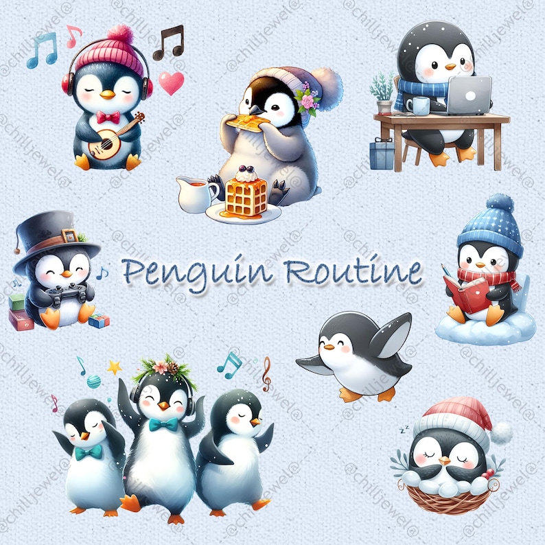 Adorable Penguin Clipart Set | 28 PNG Designs | Cute Winter Penguins ...