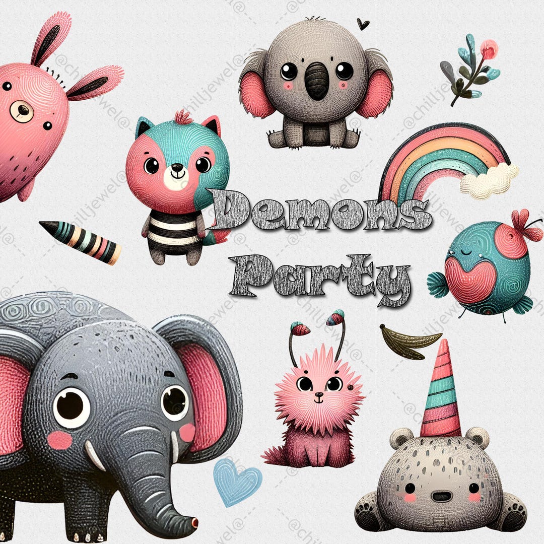 Quirky Animals and Demons Art, Crayon Art, PNG Files, Digital Download ...