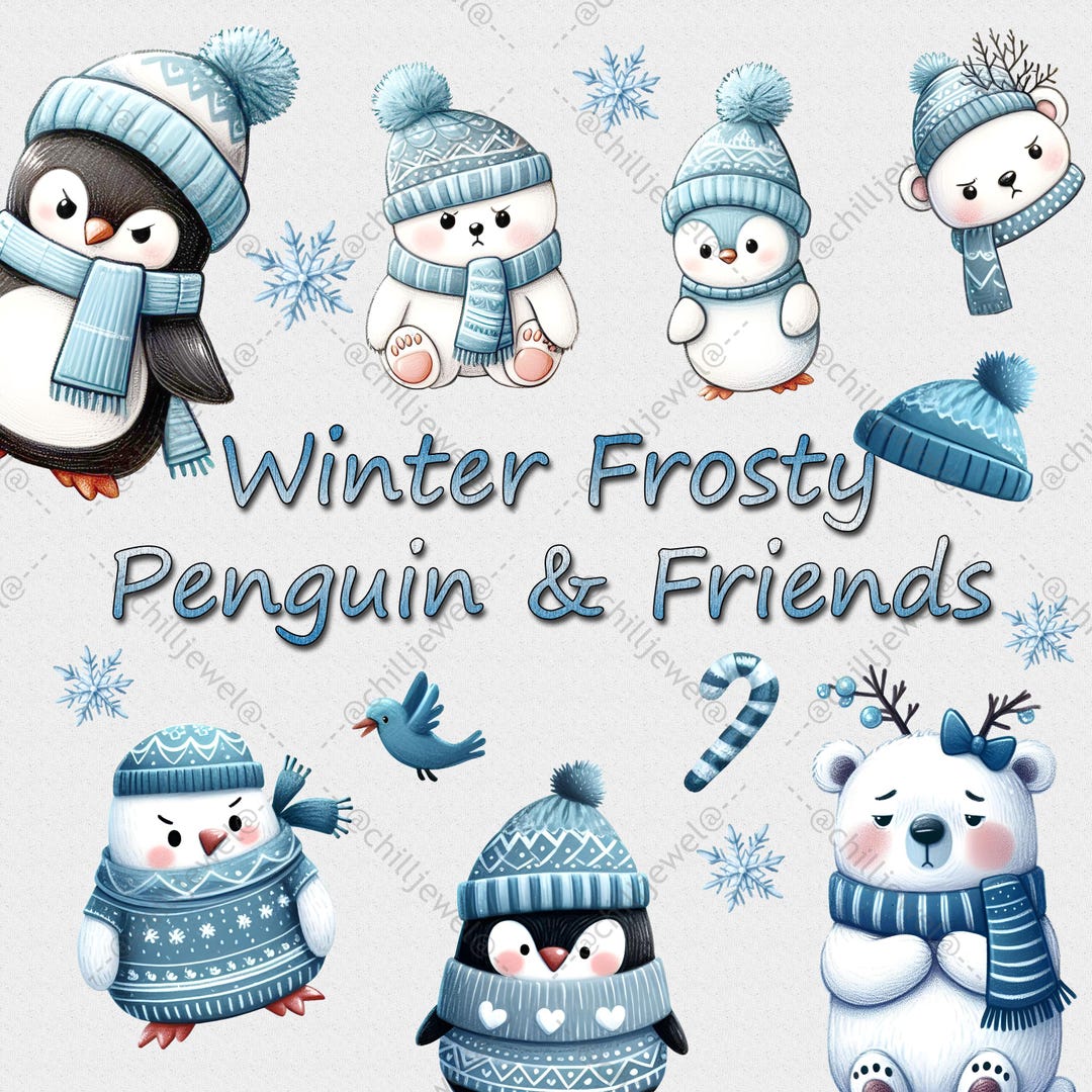 Cute Winter Penguin & Friends PNG Clipart | Crayon Art for Scrapbooking ...