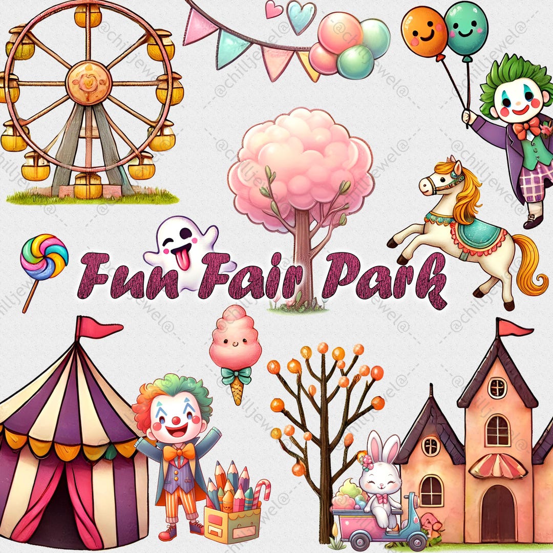 Fun Fair Crayon Style Clipart Bundle - 45 PNG Files | Fun Theme for ...