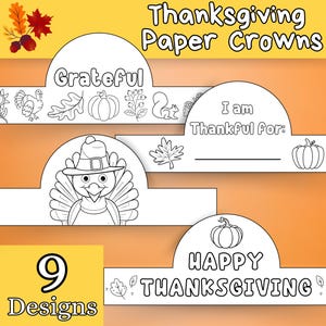 Thanksgiving Paper Crowns, Turkey Hat, Coloring Craft for Kids ...