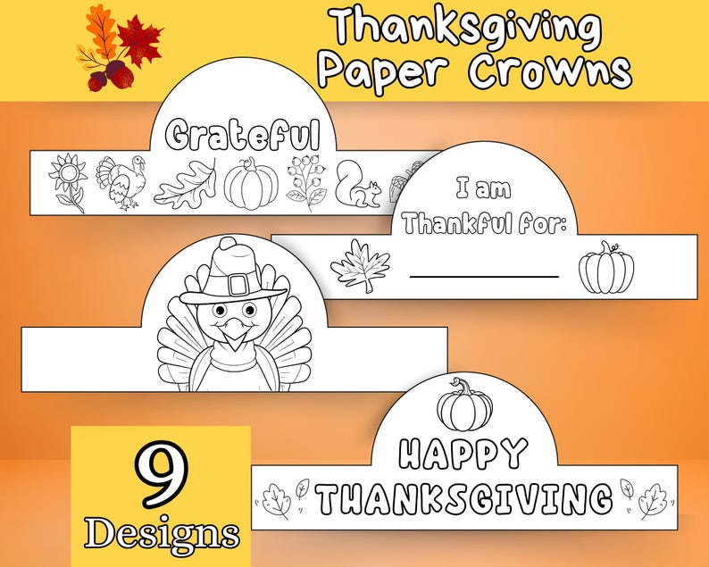 Thanksgiving Paper Crowns, Turkey Hat, Coloring Craft for Kids ...