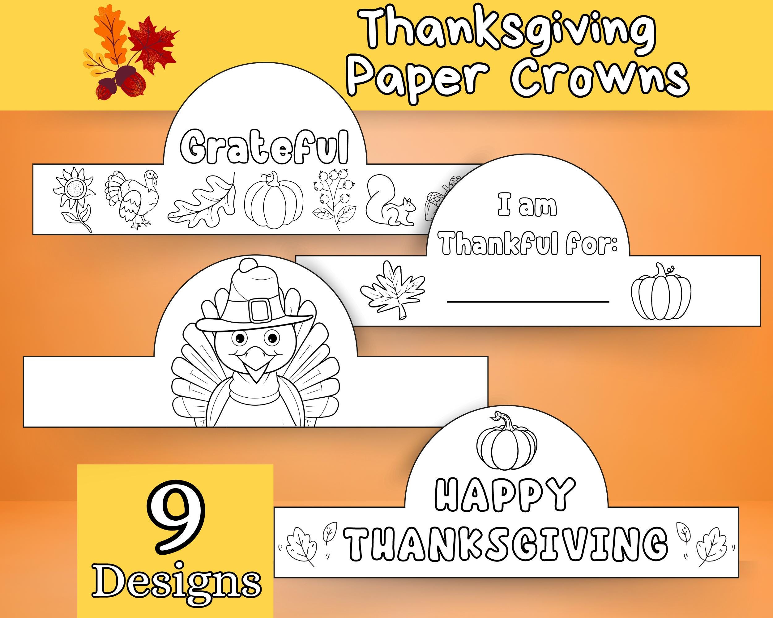 Thanksgiving Paper Crowns, Turkey Hat, Coloring Craft for Kids ...
