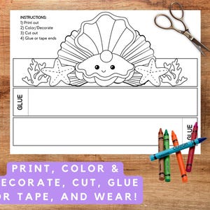 Mermaid Paper Crown, Birthday Party, Mermaid Coloring Craft for Kids ...