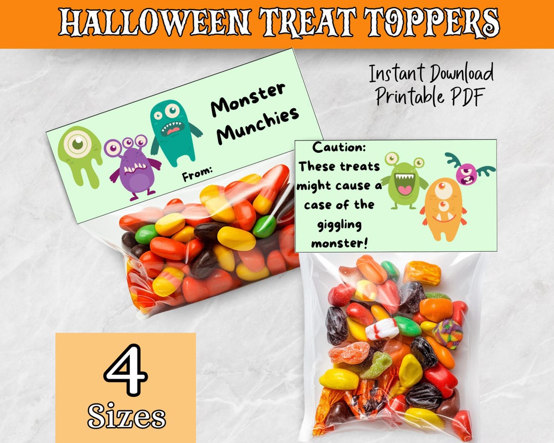 Halloween Treat Bag Toppers, Boo Basket, Monster Munchies, Printable ...