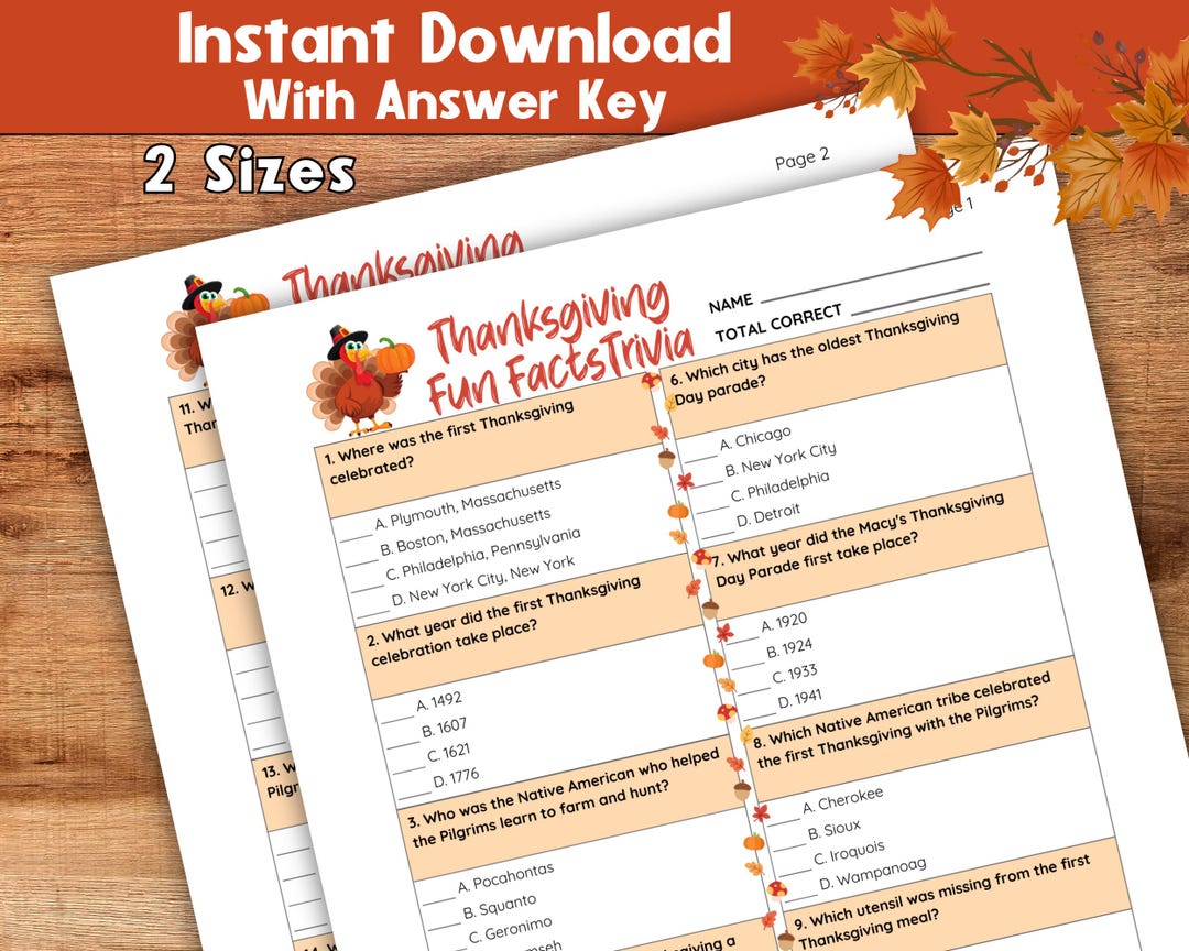 Thanksgiving Trivia Game Fun Facts, Thanksgiving Quiz, Family and ...