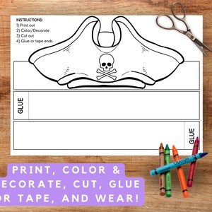 Pirate Paper Hat Crown, Pirate Costume, Coloring Craft for Kids ...