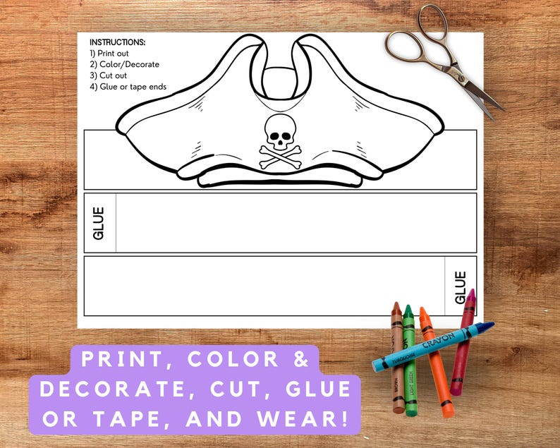 Pirate Paper Hat Crown, Pirate Costume, Coloring Craft for Kids ...