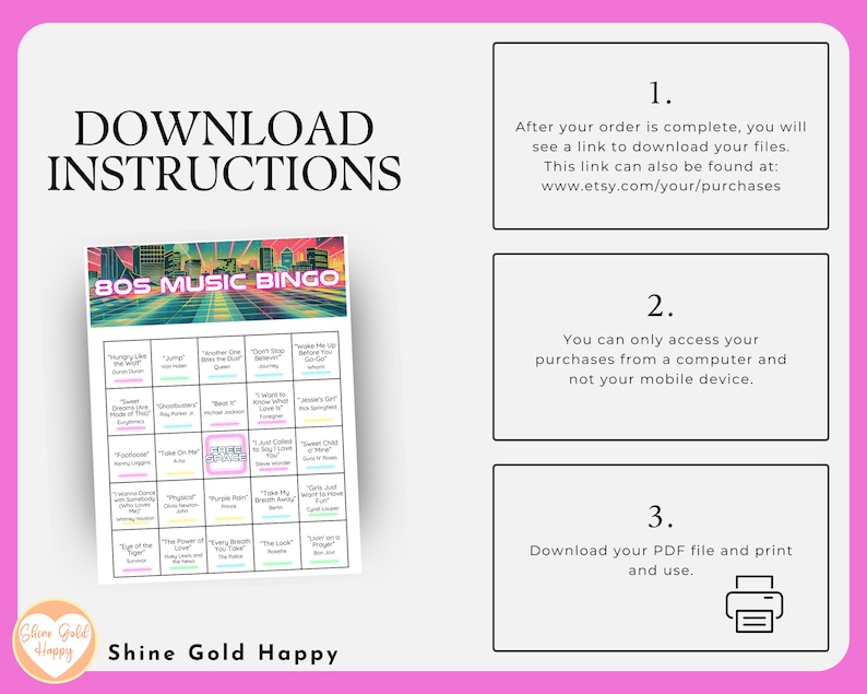 80s Music Bingo Printable Game, Spotify Playlist Included, 50 Bingo ...