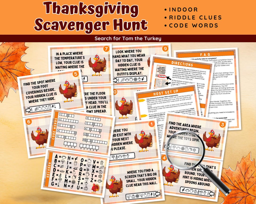 Thanksgiving Scavenger Hunt for Kids, Search for Tom the Turkey ...