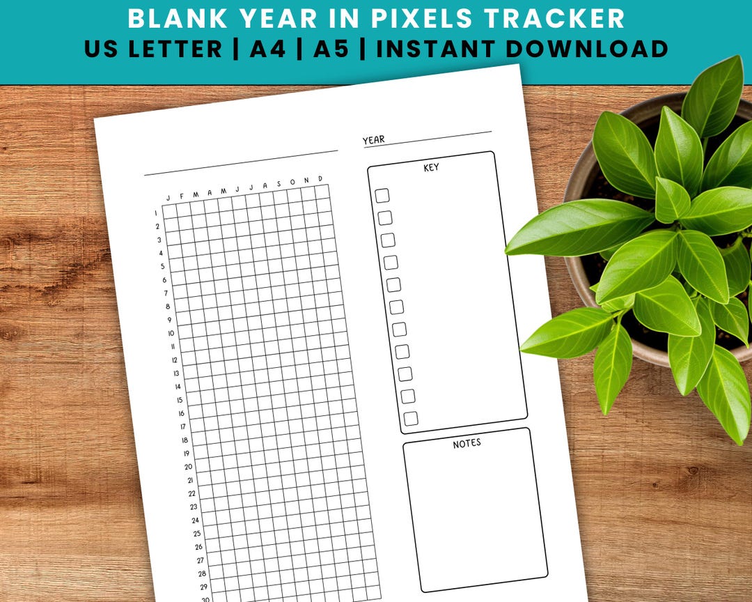 Blank Year in Pixels Tracker, Habit Tracker, Journal Insert, Planner ...