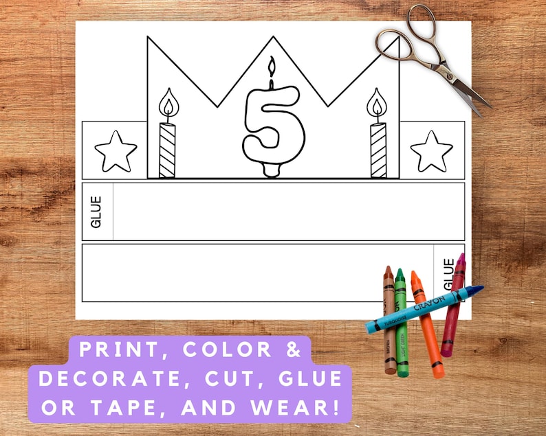 5th Birthday Paper Crown, Fifth Birthday Crown, 5th Birthday Party Hat ...