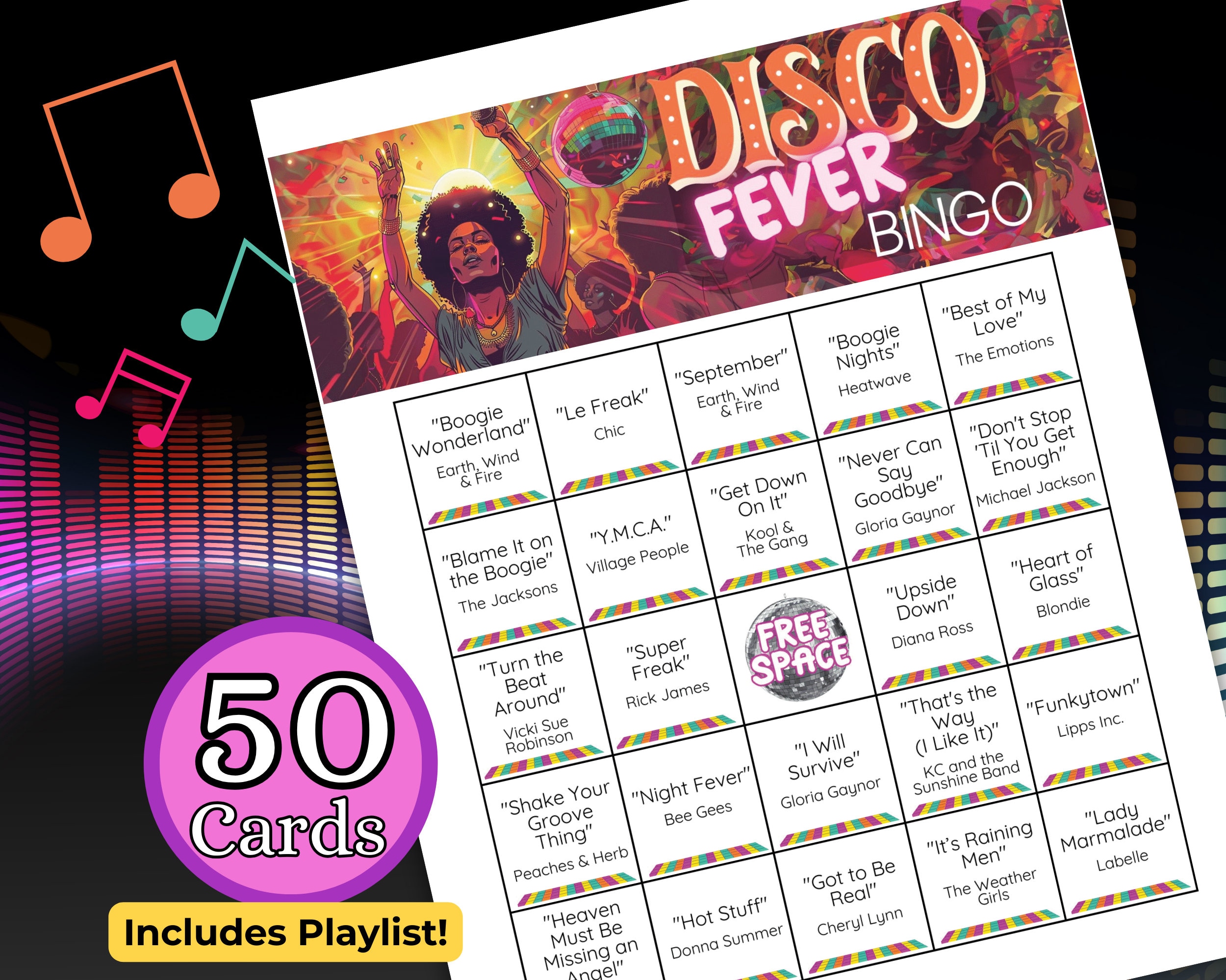 Music Bingo, Disco Fever Bingo Printable Game, Spotify Playlist ...