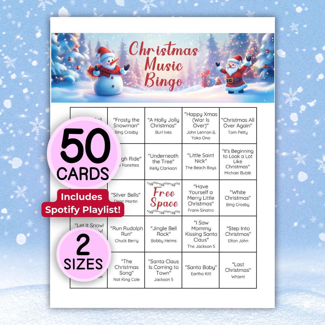 Christmas Song Bingo Game, Holiday Bingo, Christmas Music Spotify ...