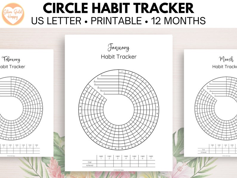 Circle Habit Tracker Printable PDF Monthly, 12 Months Yearly, Circular ...