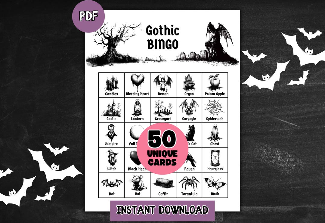 Halloween Bingo, Gothic Bingo, Spooky Bingo Cards, Halloween Party Game ...