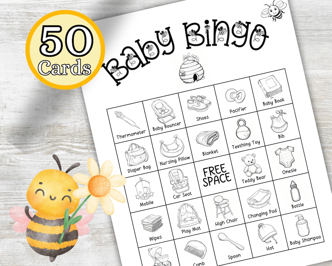 Baby Shower Bingo Honey Bees Printable Game, 50 Bingo Cards, Bee Baby ...