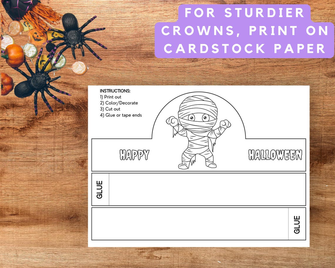 Halloween Paper Crowns, Coloring Craft for Kids, Paper Crown Craft ...