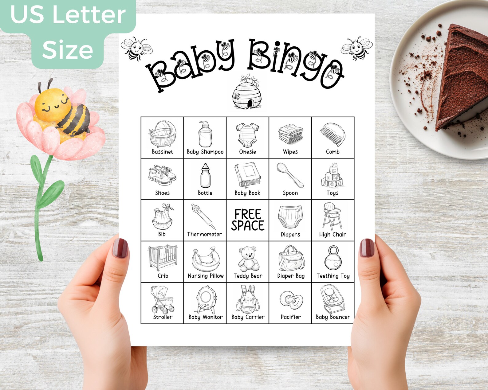 Baby Shower Bingo Honey Bees Printable Game, 50 Bingo Cards, Bee Baby ...