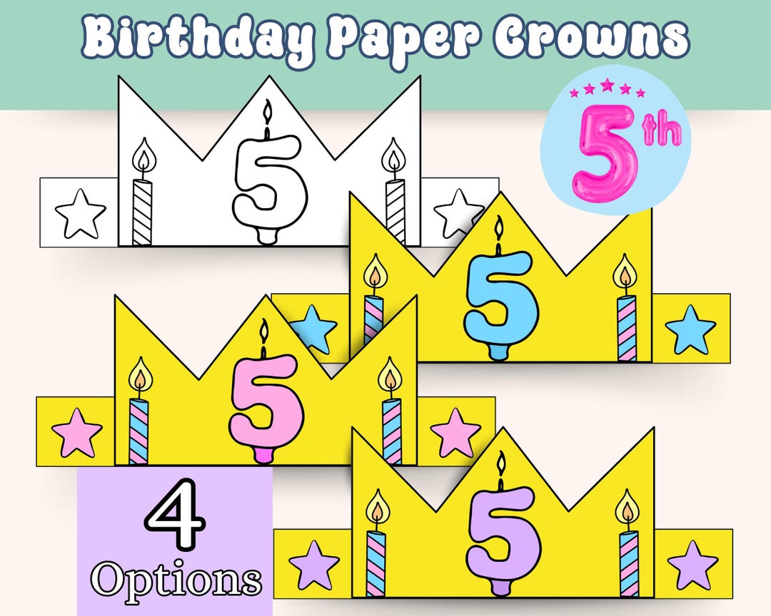 5th Birthday Paper Crown, Fifth Birthday Crown, 5th Birthday Party Hat ...