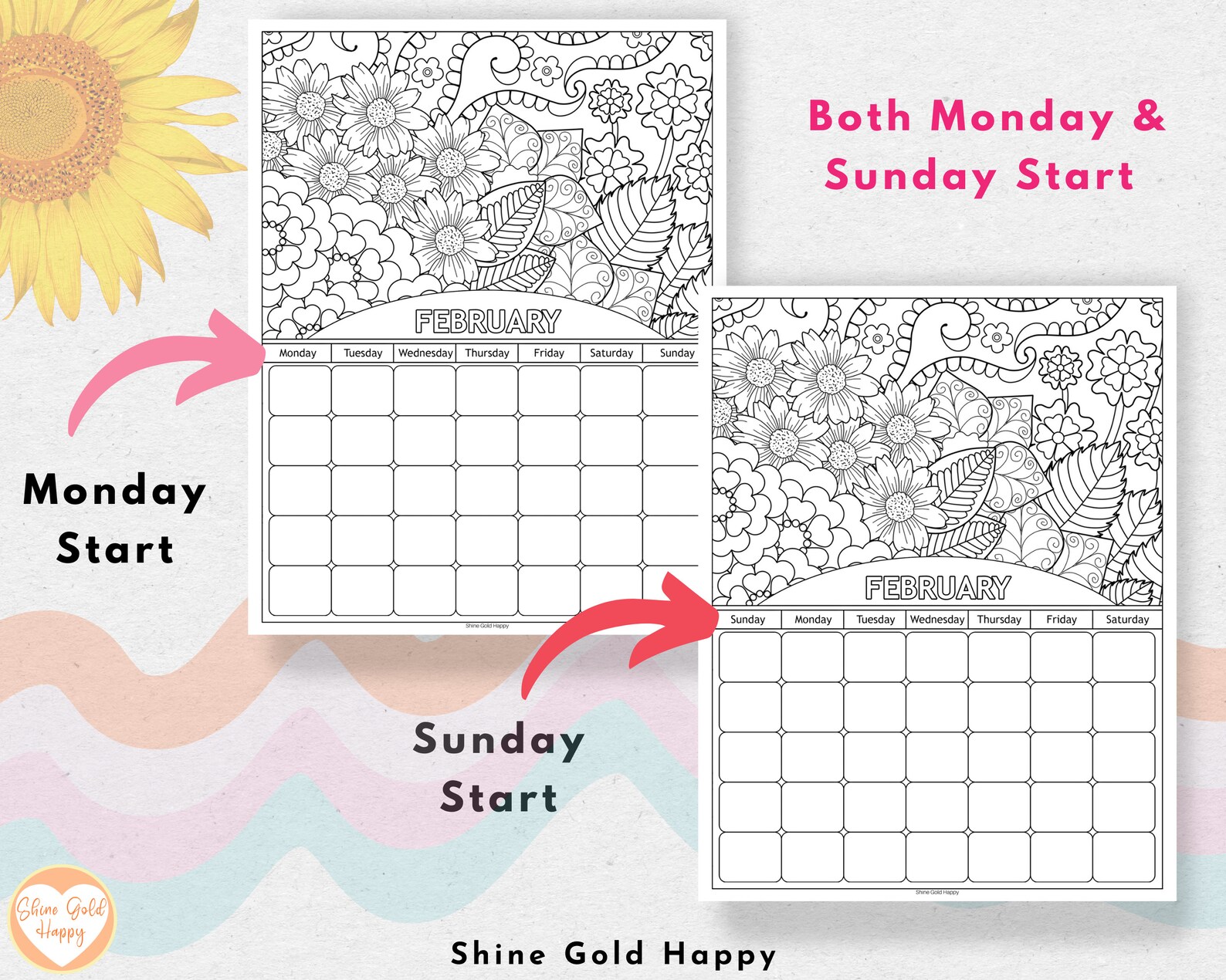 Undated Floral Coloring Calendar PDF Digital Download Printable - Etsy