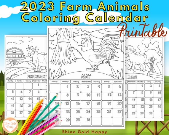 2023 Farm Animals Coloring Calendar Kids Calendar Printable - Etsy
