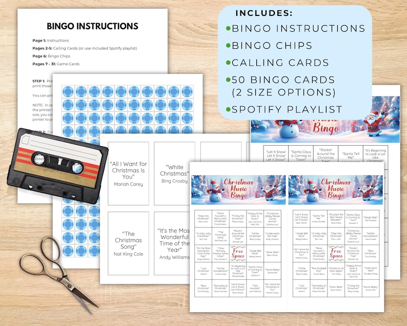 Christmas Music Bingo, 50 Unique Cards, Christmas Song Game, Christmas ...
