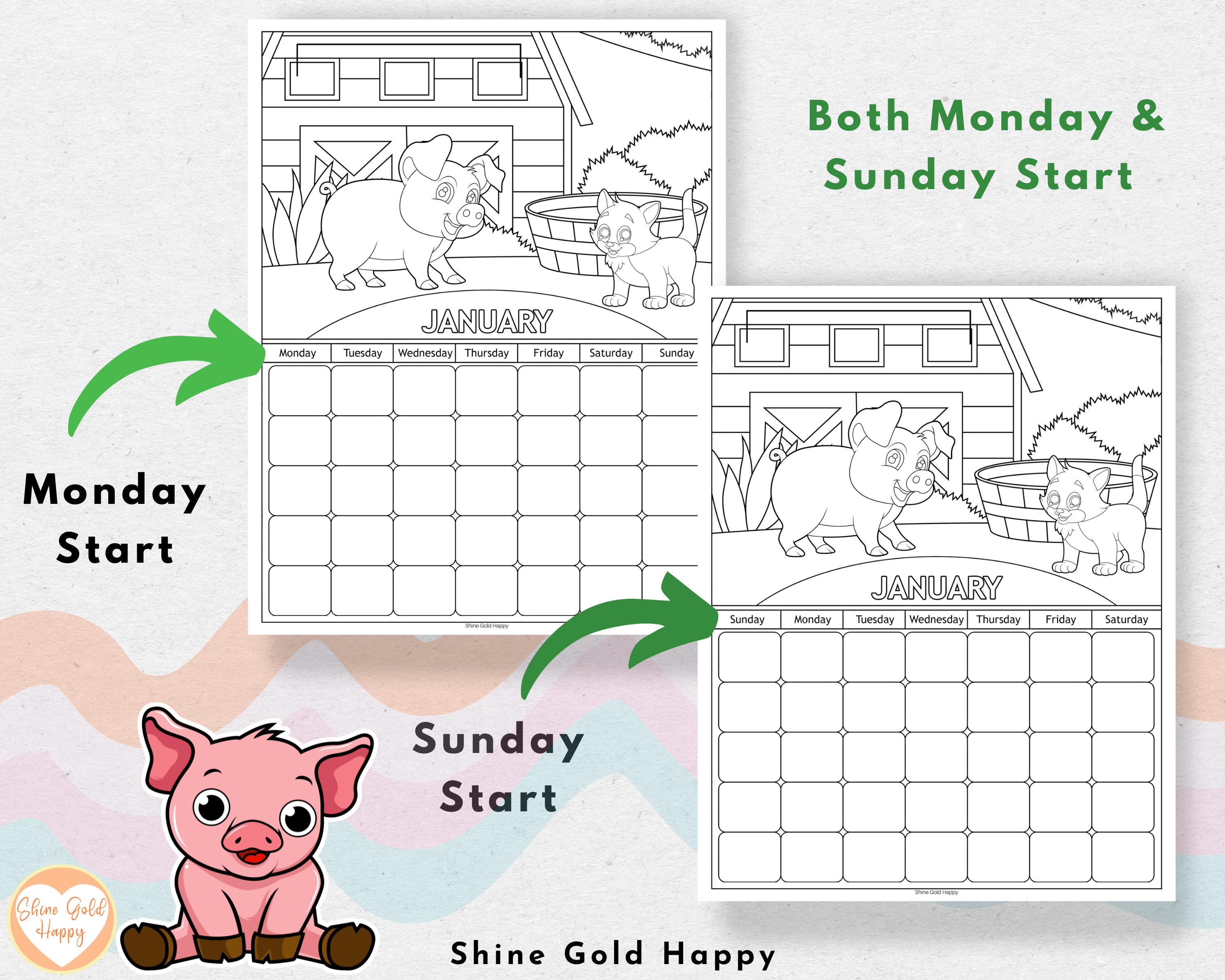 Undated Farm Animals Coloring Calendar | PDF Digital Download Printable ...