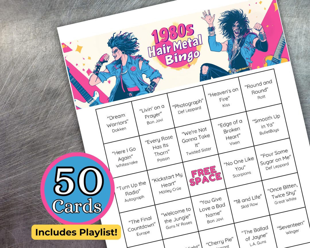 Music Bingo: 1980s Hair Metal Bingo, Glam Metal, Glam Rock, Spandex ...