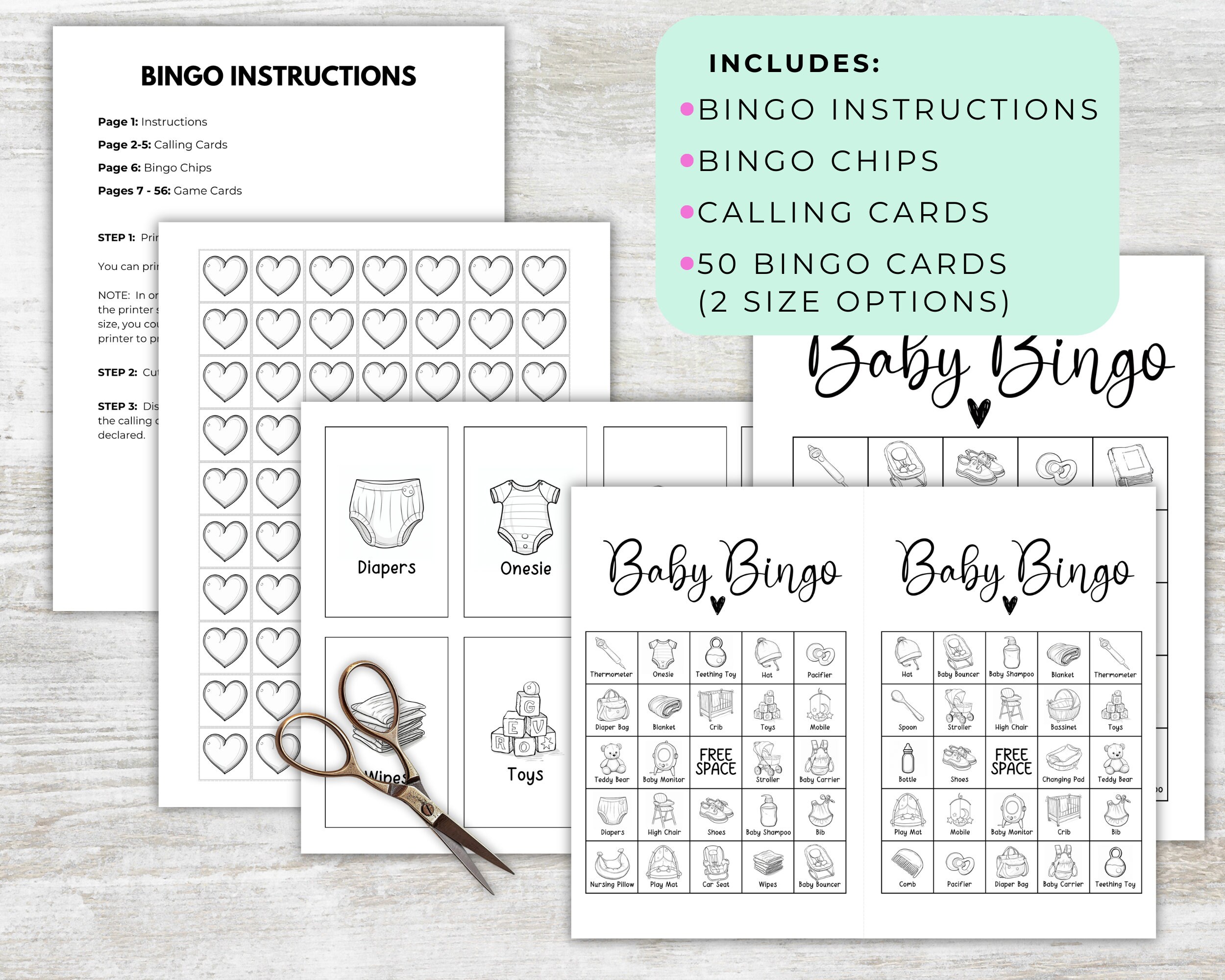 Baby Shower Bingo Printable Game, 50 Unique Bingo Cards, Activity Ideas ...