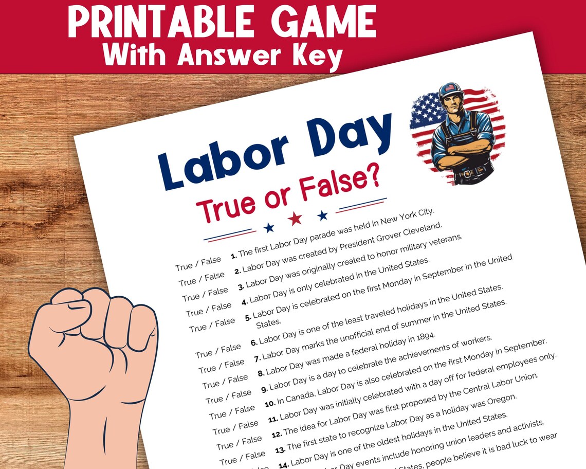 Labor Day Trivia Game, True or False, Labor Day Activity for Kids ...