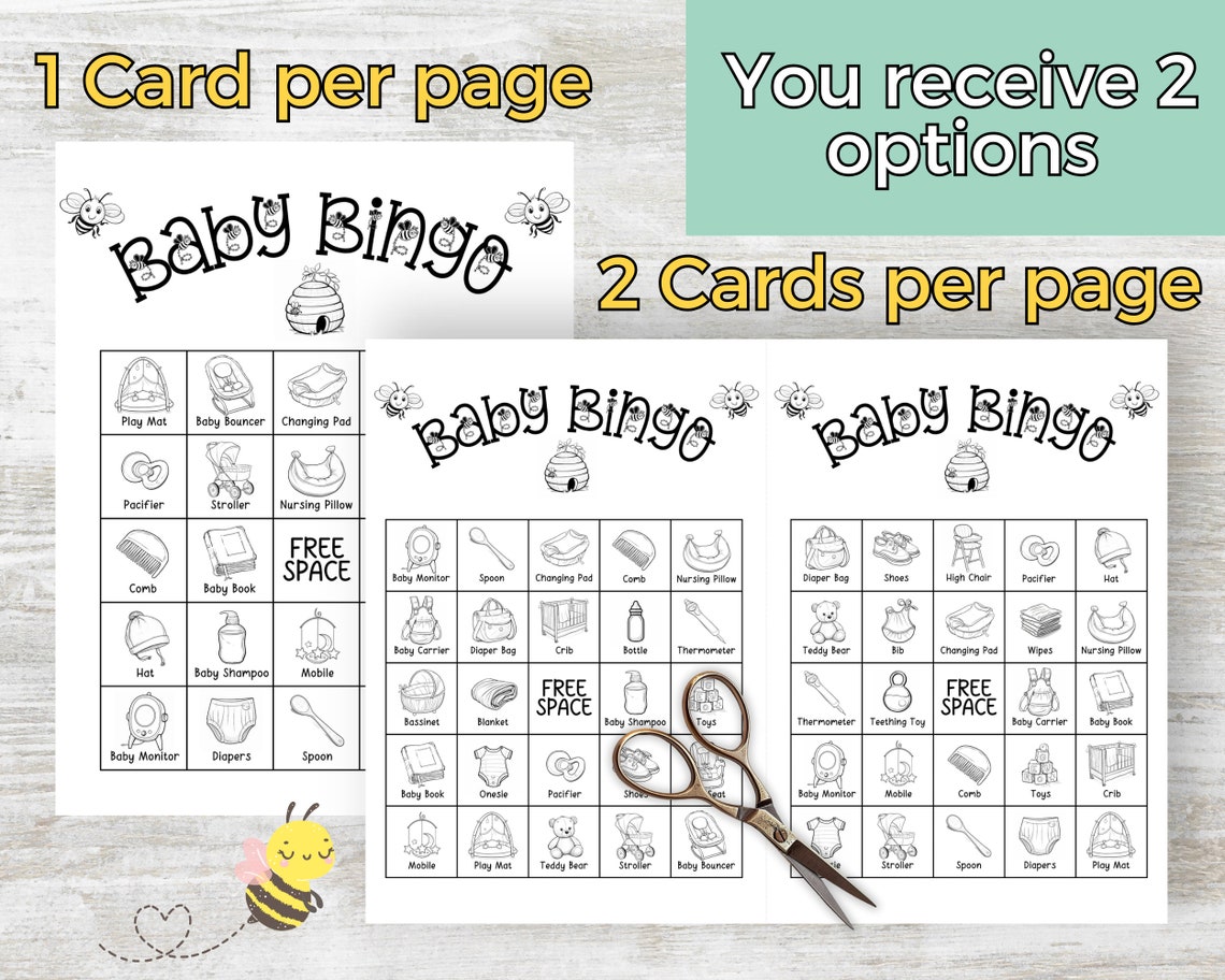 Baby Shower Bingo Honey Bees Printable Game, 50 Bingo Cards, Bee Baby ...