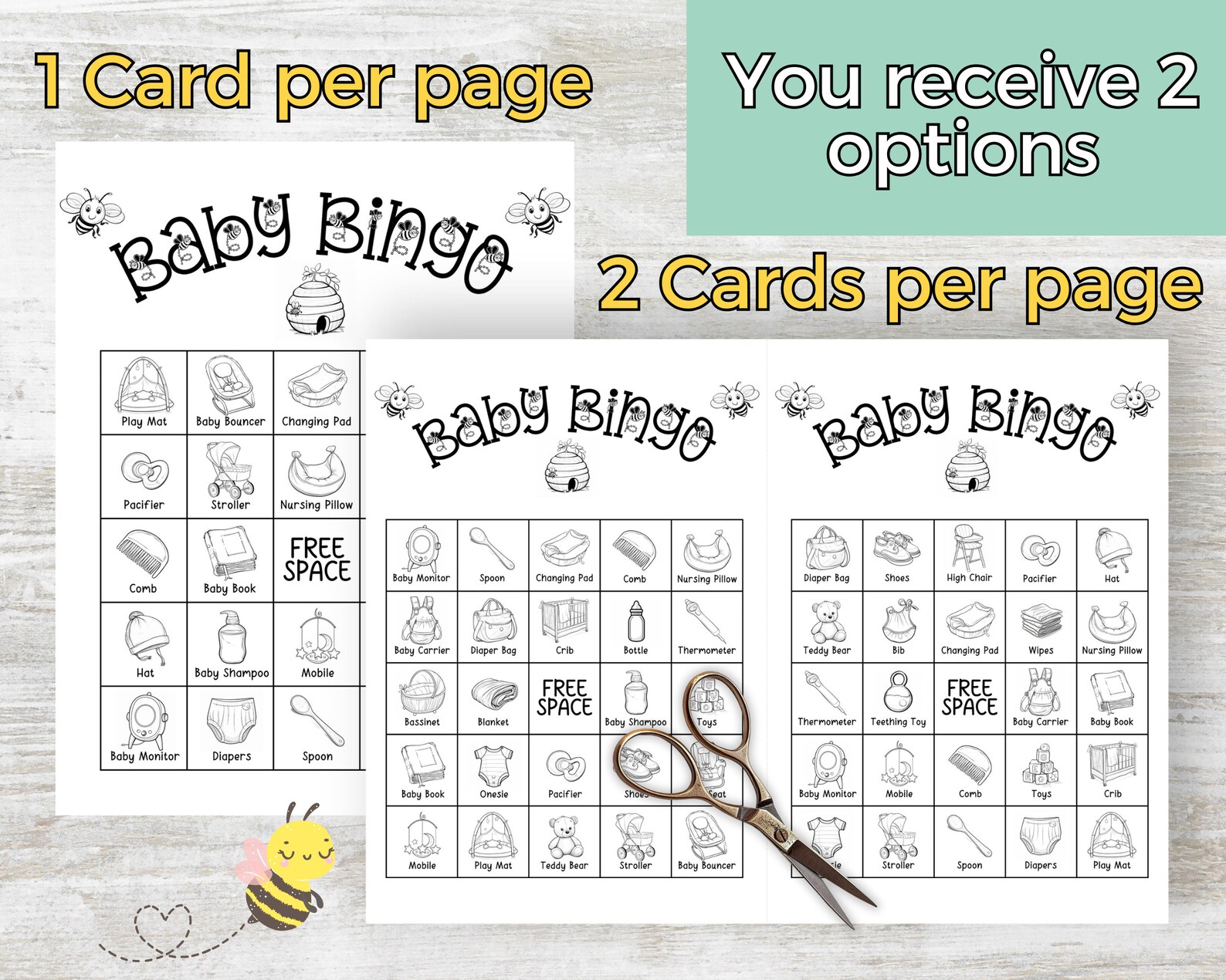 Baby Shower Bingo Honey Bees Printable Game, 50 Bingo Cards, Bee Baby ...