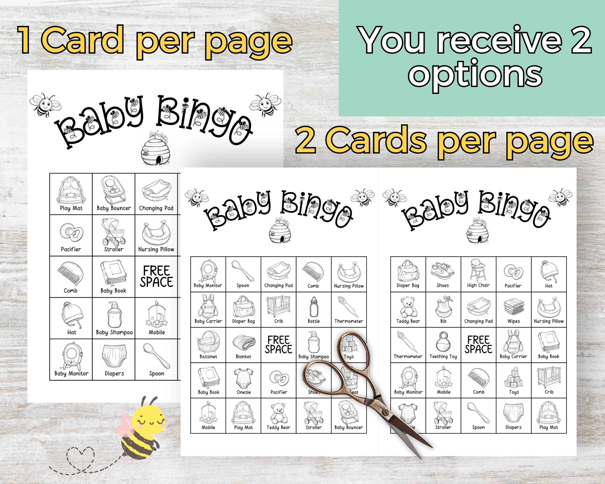 Baby Shower Bingo Honey Bees Printable Game, 50 Bingo Cards, Bee Baby ...