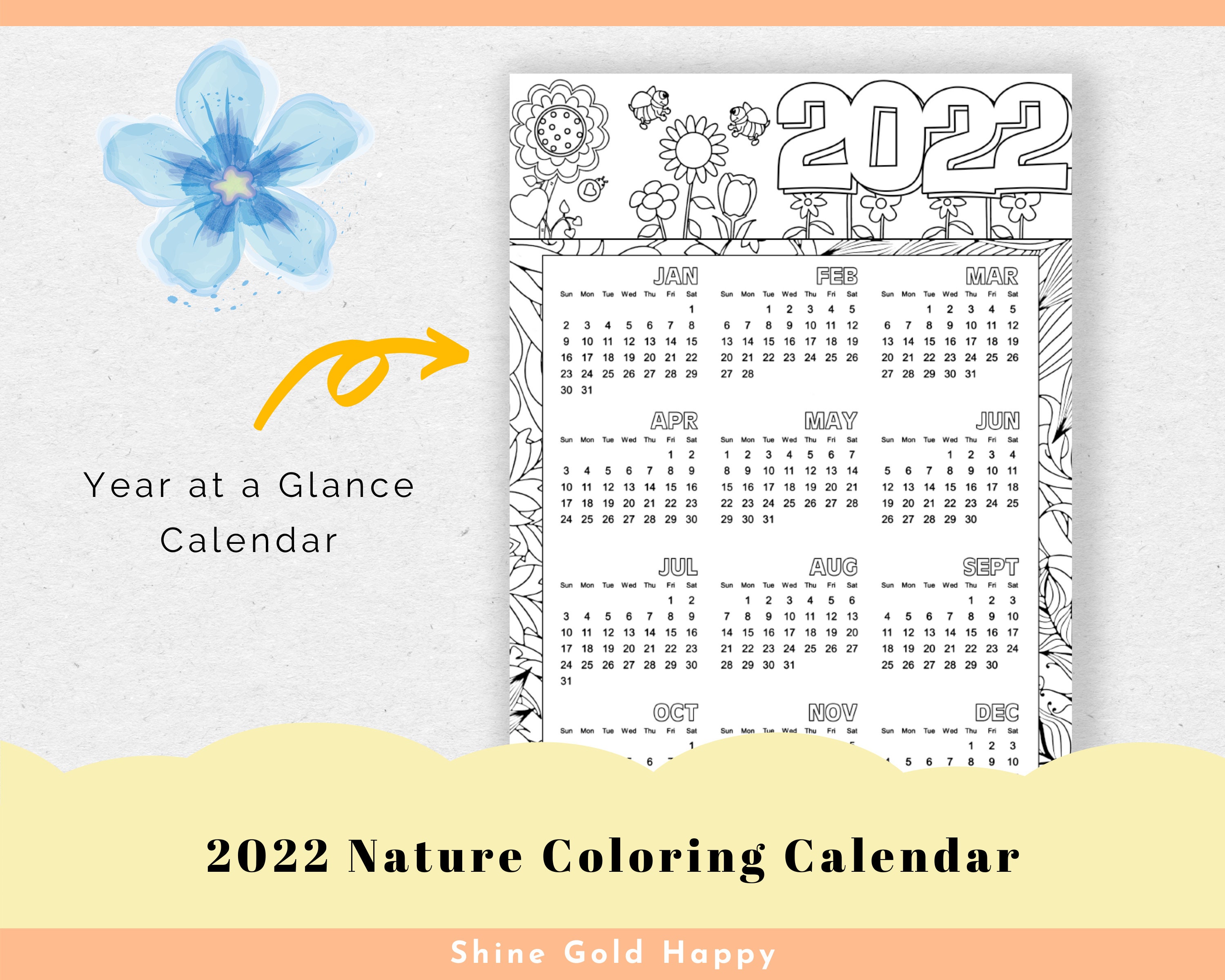 2022 Nature Coloring Calendar PDF Digital Download Printable | Etsy