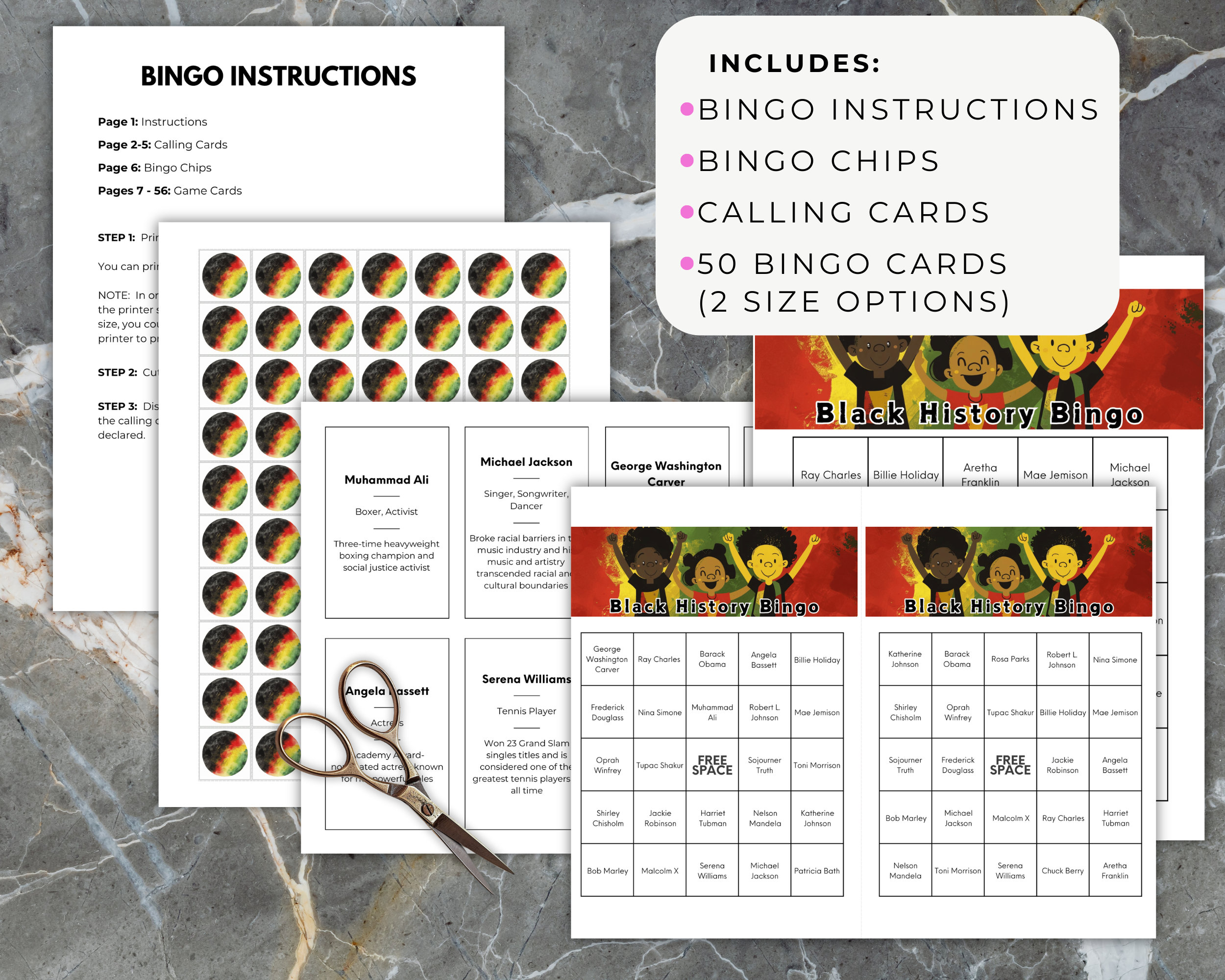 Black History Bingo Game Printable, African American Icons, Educational ...