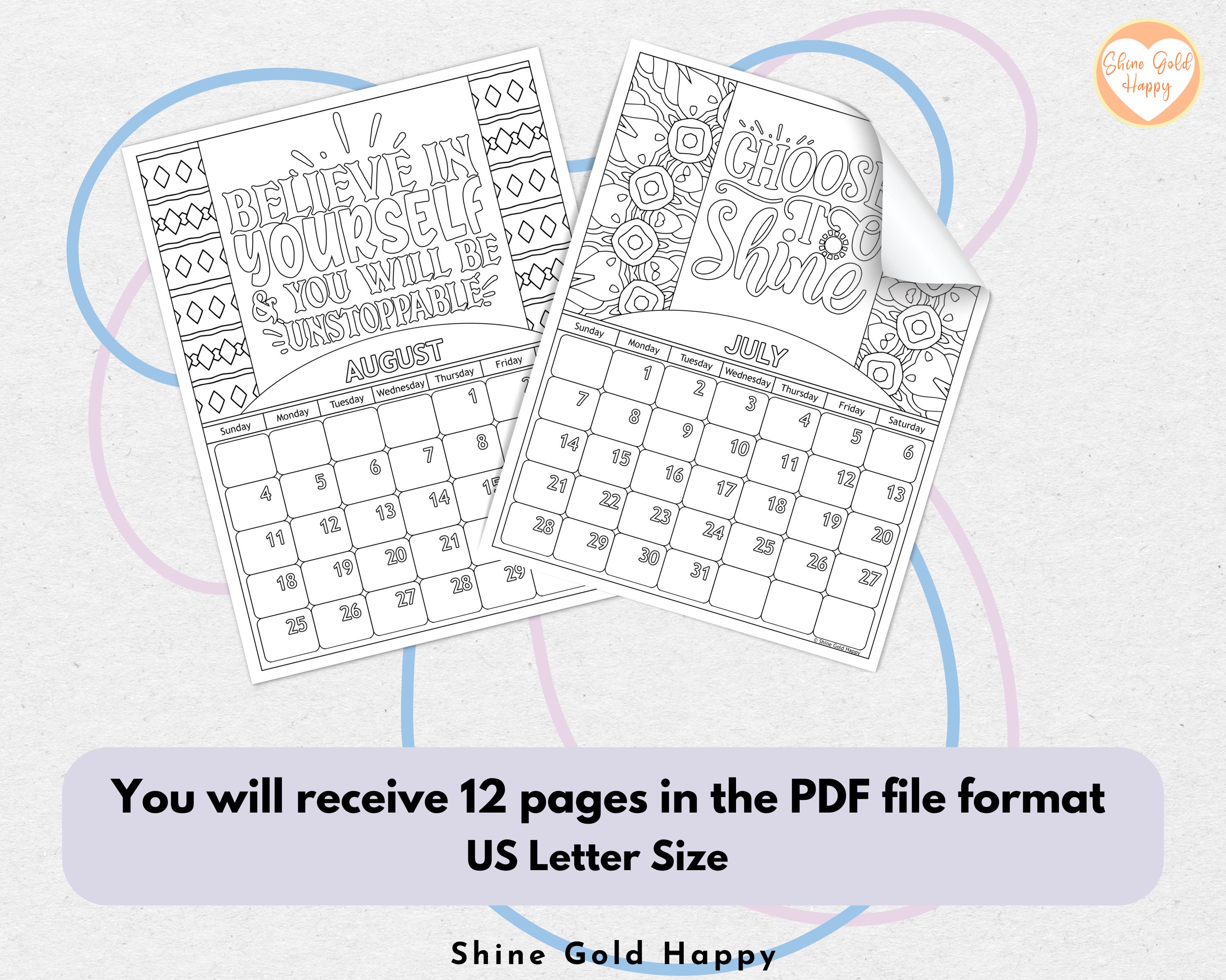 2024 Motivational Coloring Calendar, Printable Calendar 2024, PDF Digital Download - Etsy