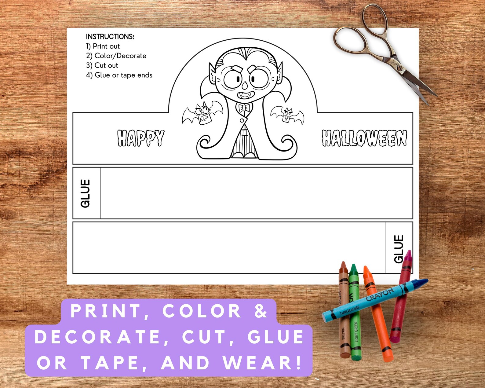 Halloween Paper Crowns, Coloring Craft for Kids, Paper Crown Craft ...