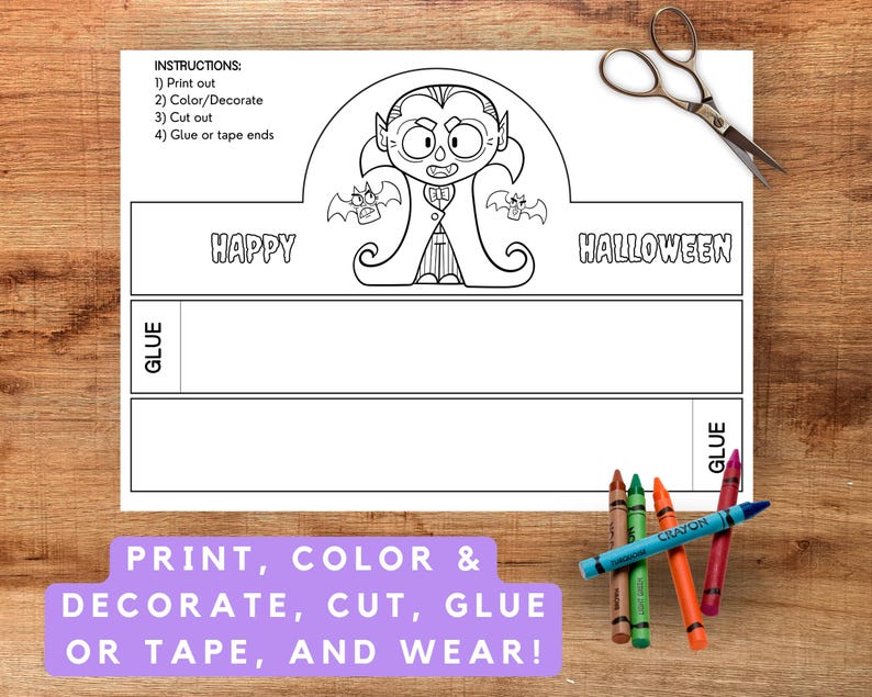 Halloween Paper Crowns, Coloring Craft for Kids, Paper Crown Craft ...
