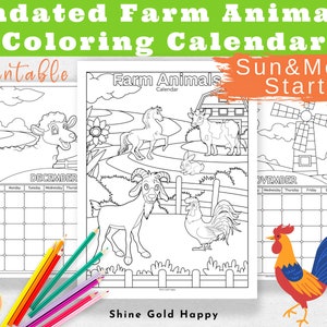 Undated Farm Animals Coloring Calendar PDF Digital Download Printable ...