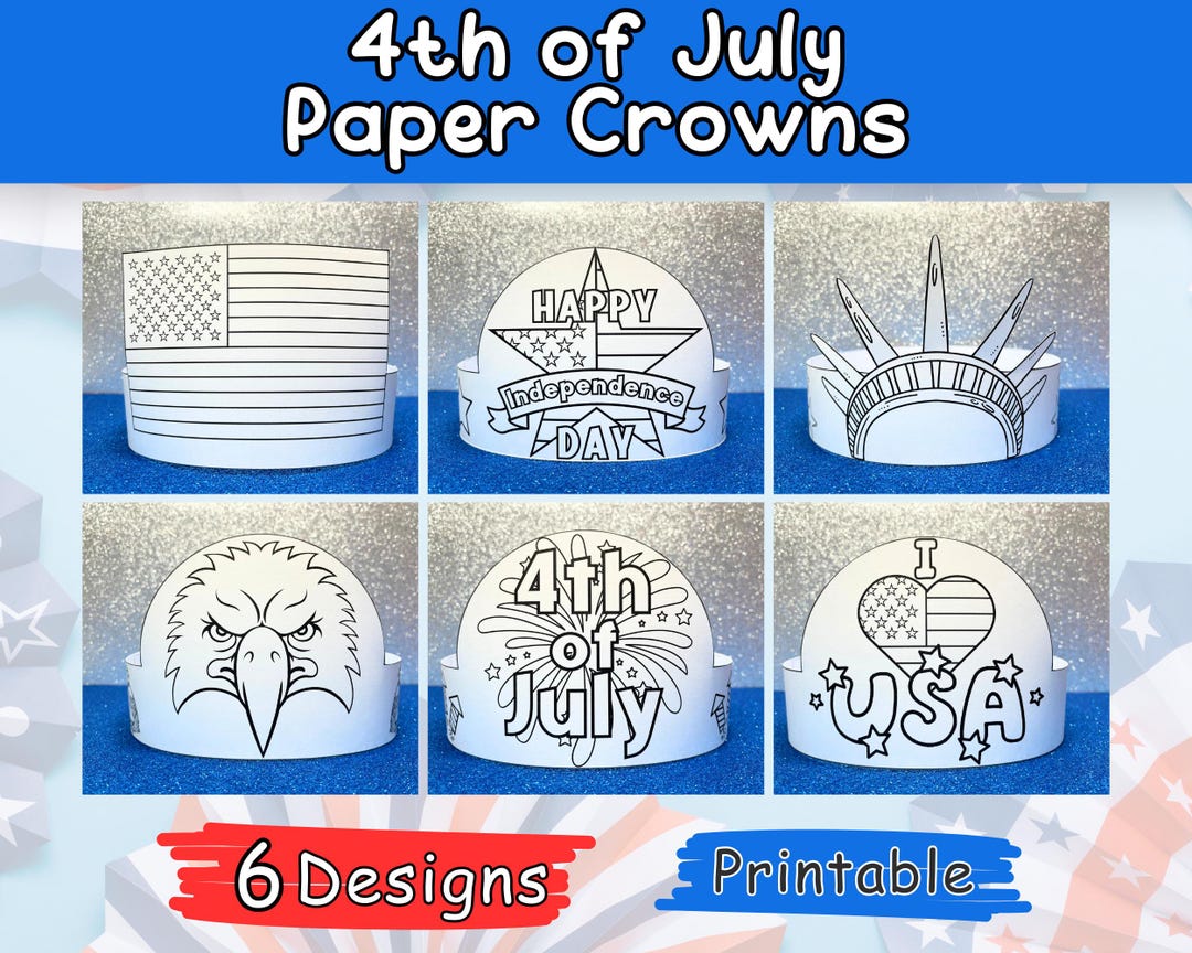 4th of July Paper Crown Templates, Independence Day, Paper Hat Coloring ...