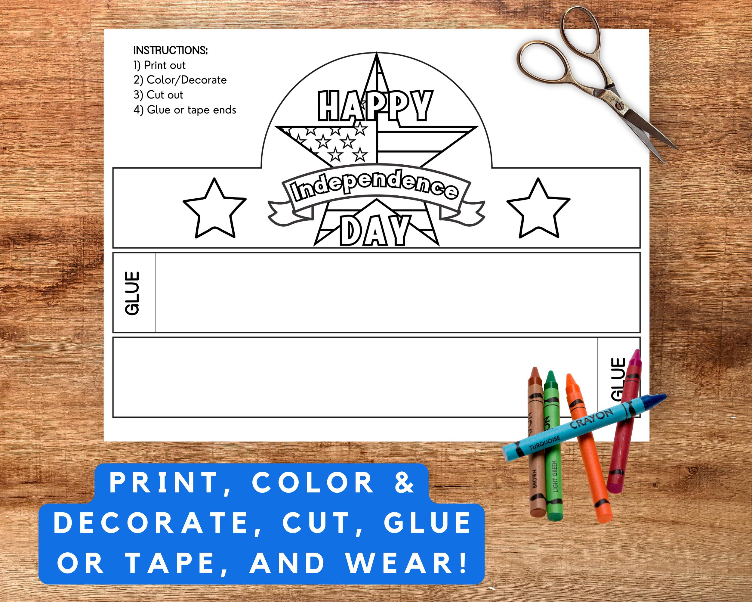 4th of July Paper Crown Templates, Independence Day, Paper Hat Coloring ...