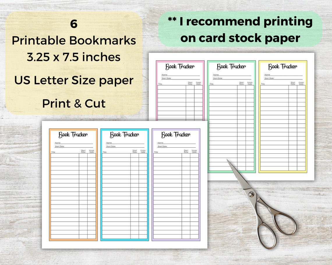 Book Tracker Bookmarks, Bright Pastels, Reading List Bookmark, Library ...