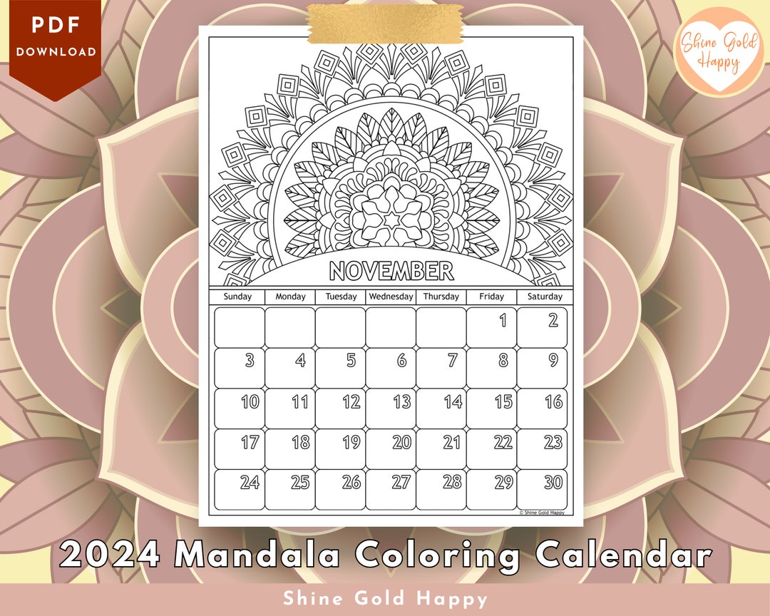 2024 Mandala Coloring Calendar, Printable Calendar 2024, PDF Digital ...