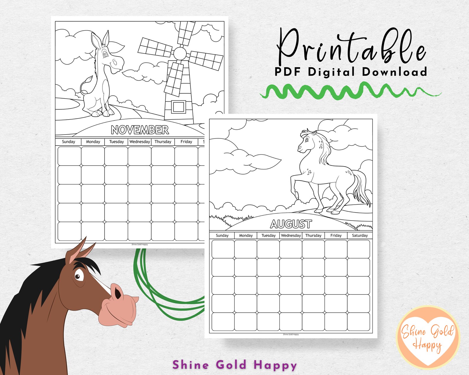 Undated Farm Animals Coloring Calendar PDF Digital Download - Etsy