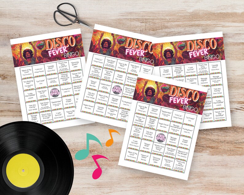 Music Bingo, Disco Fever Bingo Printable Game, Spotify Playlist ...