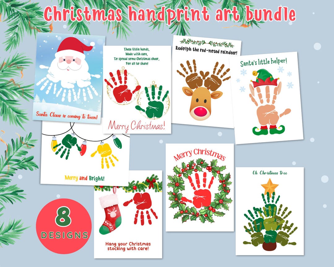 Christmas Handprint Art Bundle, Handprint Craft, DIY Holiday Activity ...