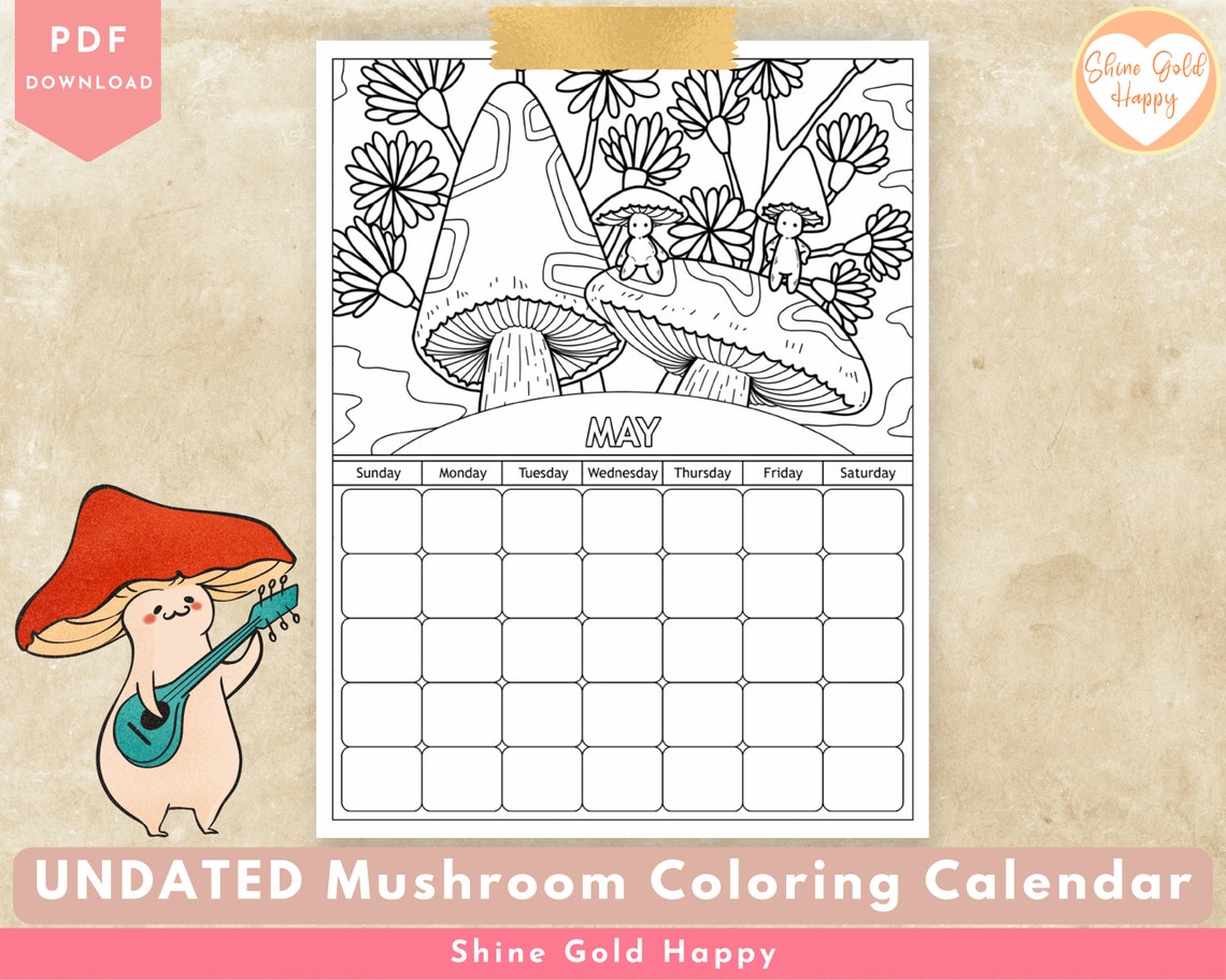 Undated Mushroom Calendar, Printable Calendar, PDF Digital Download ...