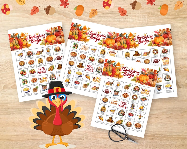 Thanksgiving Bingo, 50 Unique Bingo Cards, Thanksgiving Games Bingo ...