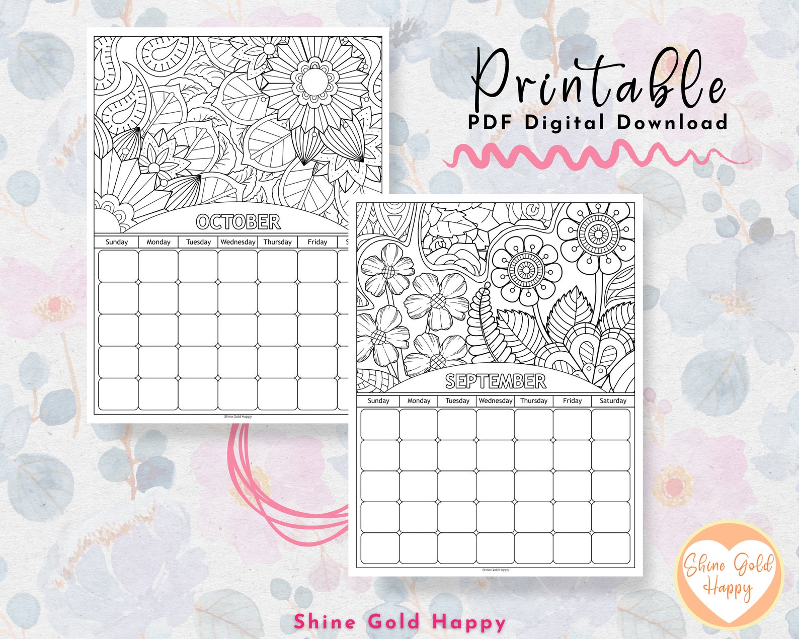 Undated Floral Coloring Calendar PDF Digital Download Printable - Etsy